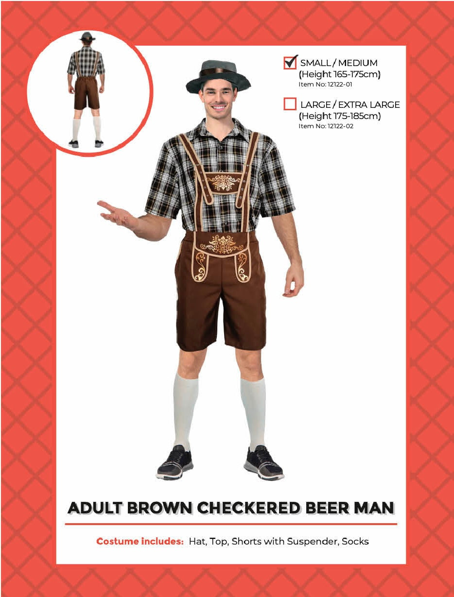 Adult Beer Man Costume (Brown Check) – Sydney Costume Shop