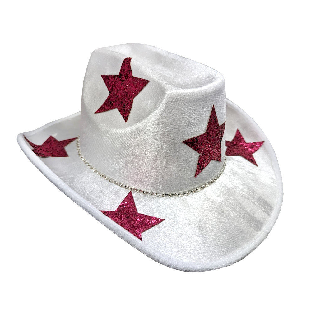 White Festival Hat With Pink Metallic Stars – Sydney Costume Shop